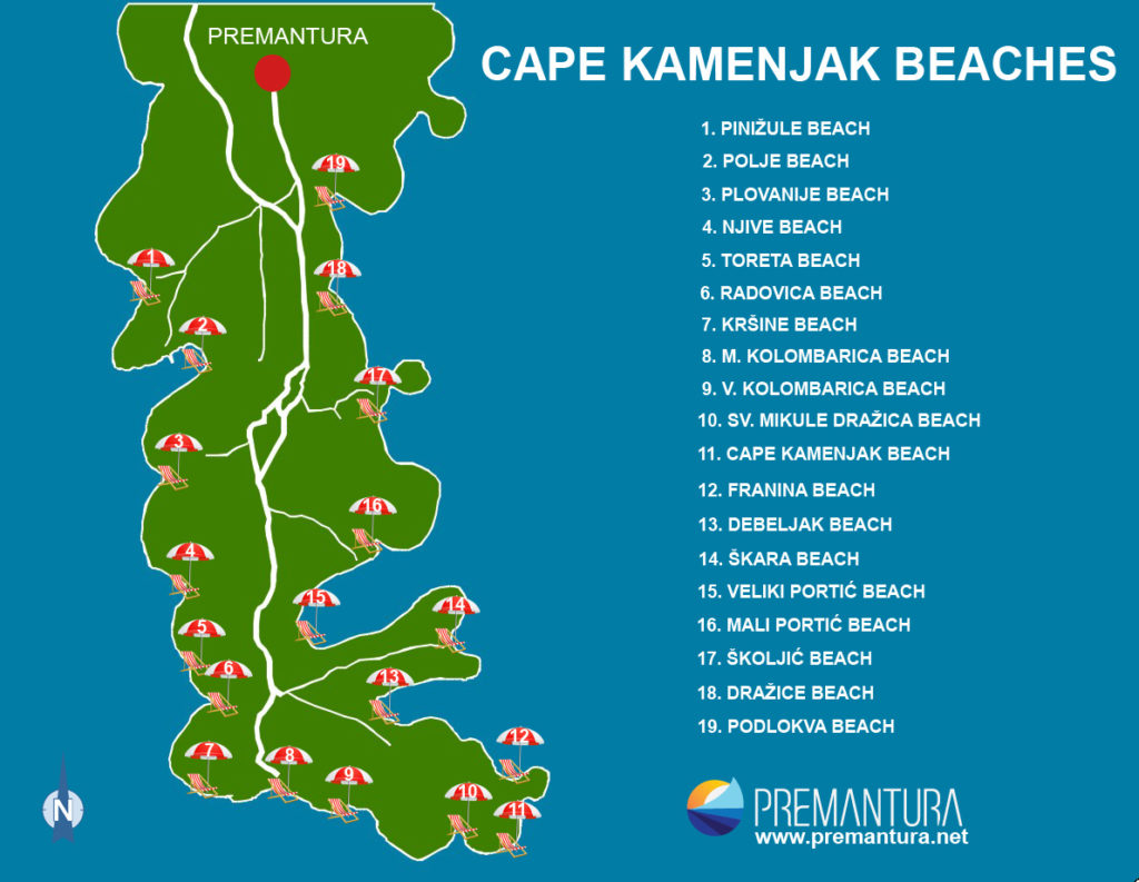 cape-rt-kamenjak-premantura beaches map | Premantura